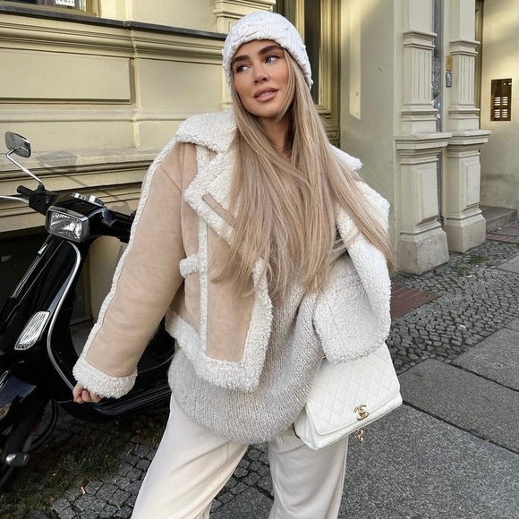 Zara | Jackets & Coats | Zara Double Faced Shearling Jacket Cream Tan ...